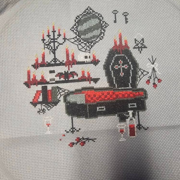 The Vampire Den - Gothic Cross Stitch Pattern - Gothic Shelf Pattern ...