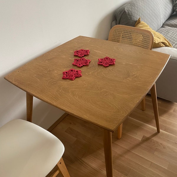 Square Oak Wood Dining Table, Mid Century Modern Rustic Dine Table Small, 2 Person Space Saving ...