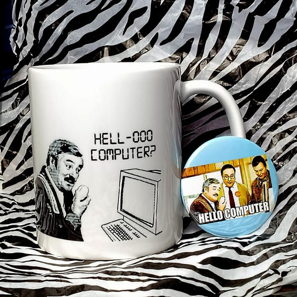 Hello Computer Coffee Mug - Black and White - Etsy