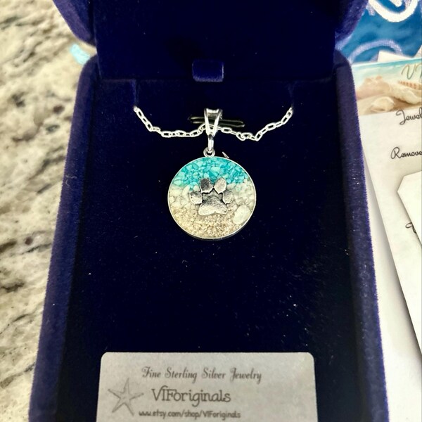 Beach Sand Paw Print Necklace: Sterling Silver Turquoise Pet Jewelry - Etsy