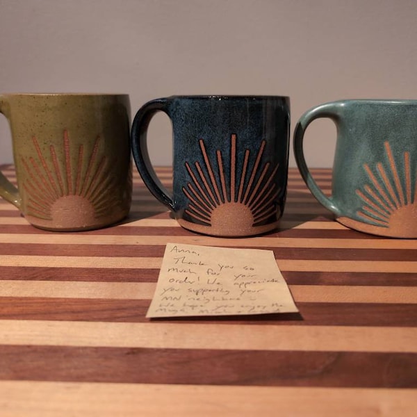 Solstice Mug: Handmade Pottery Mug With Sun Design, Ceramic Coffee Cup ...