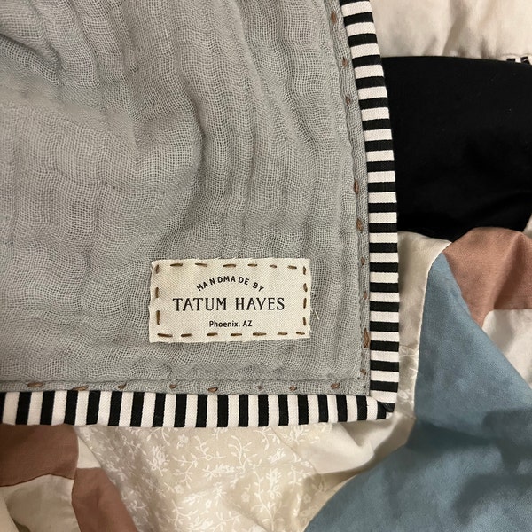 1 Large Beautiful Customizable Cotton Quilt Label, Chunky Name, Quilt ...