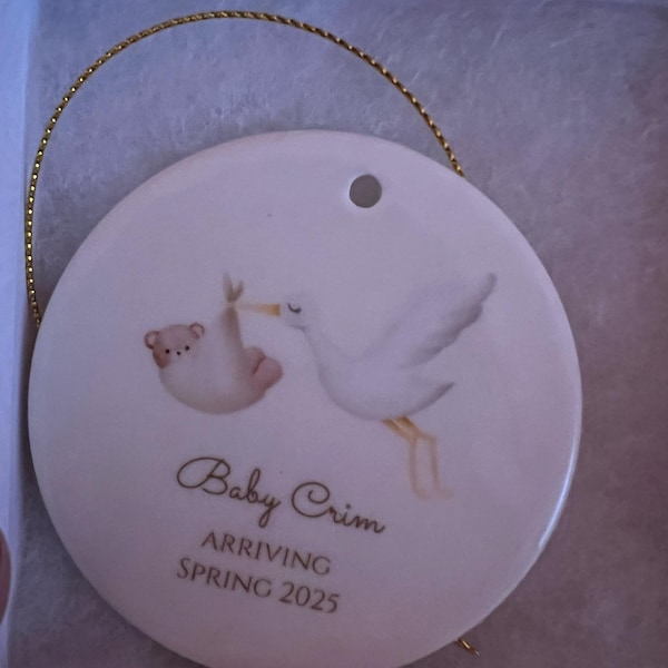Stork Baby Announcement Ornament Expecting Baby Announce Ceramic ...