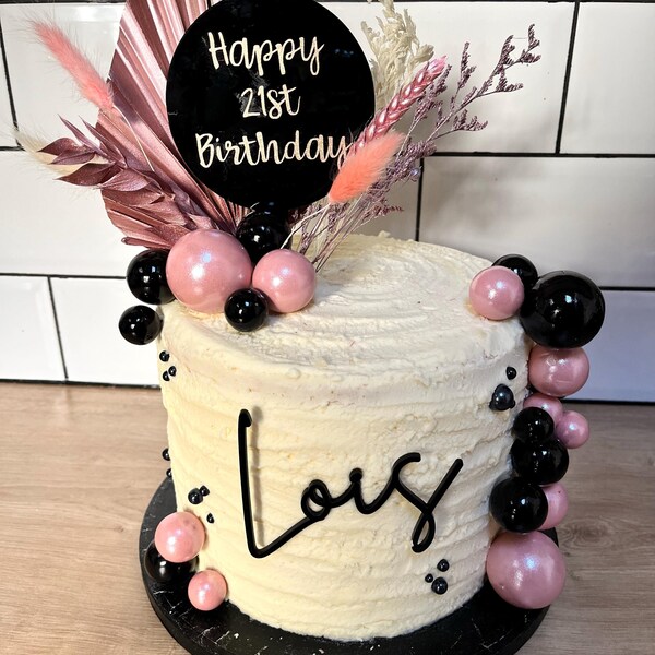 Navy Blue & Gold Dried Flower Cake Topper: Palm Spear Mini Bouquet ...