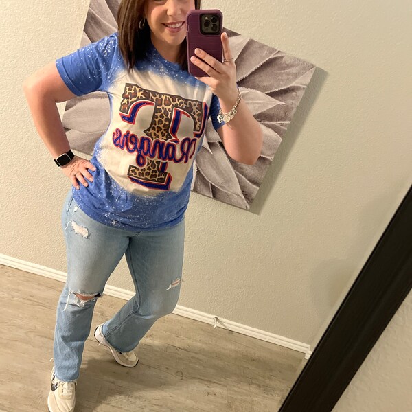 SPORTS BLEACHED TSHIRT / Baseball Leopard Tee/ Leopard Bleached T-shirt ...