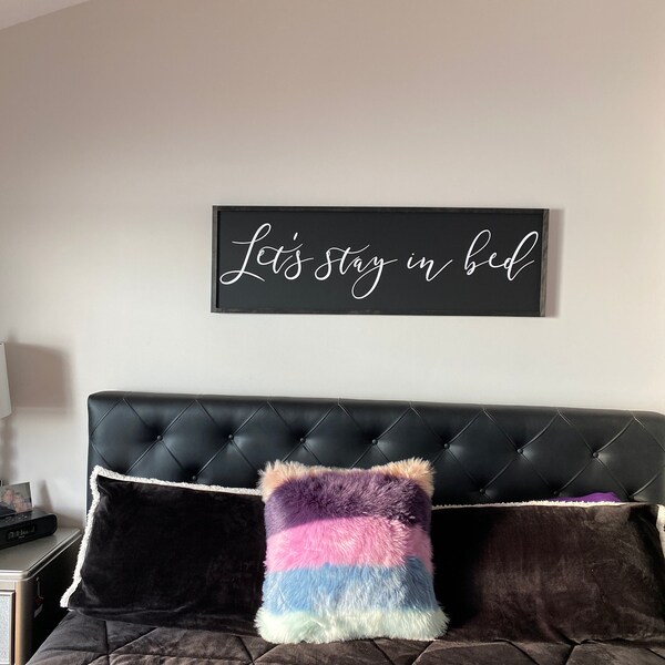 Bedroom Signs, Let's Stay in Bed Sign, Above Bed Wall Art, Bedroom Wall ...
