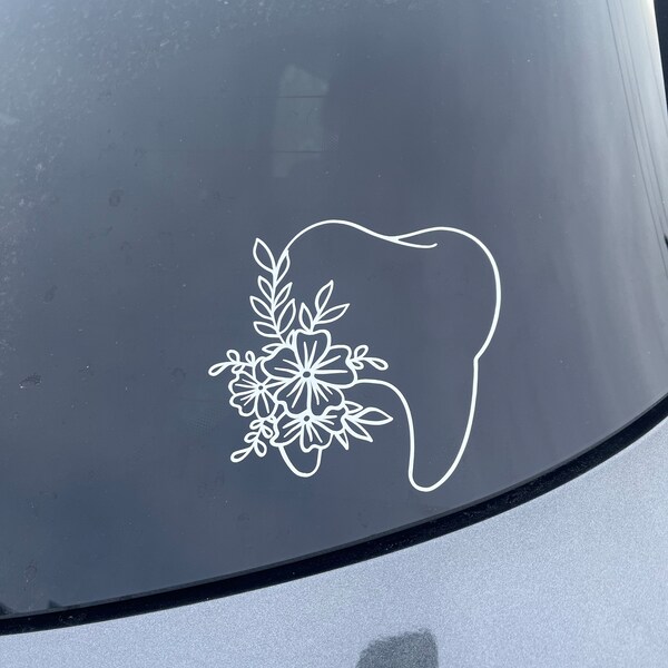 Floral Tooth Decal - Dental Decal - Dental Hygienist Decal - Tooth ...