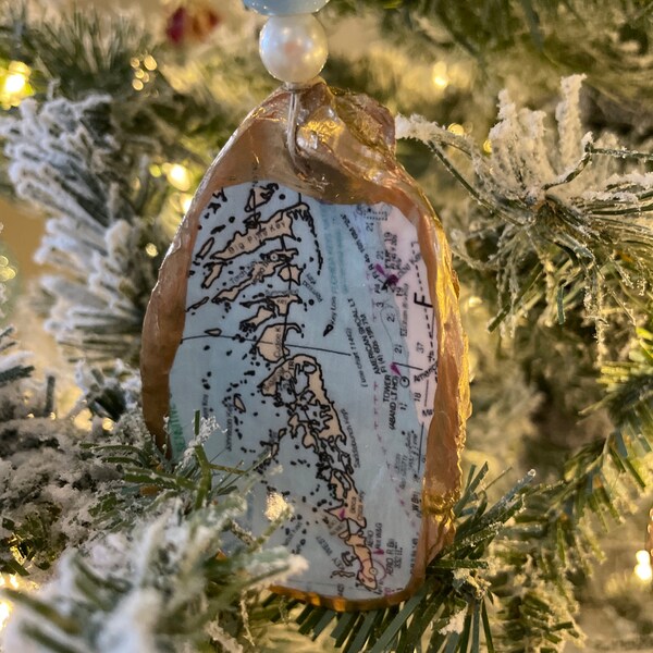 Florida Keys Nautical Map Oyster Shell Ornament - Etsy