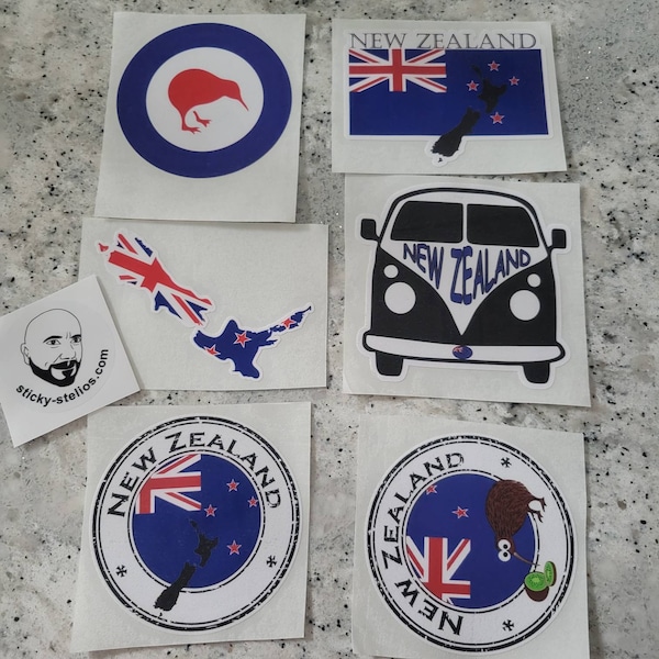 New Zealand Set of Stickers for Laptop Book Water Bottle Fridge Guitar ...