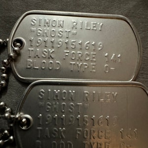 Simon 'GHOST' Riley US Military Dog TAGS Detailed Replica Collector ...