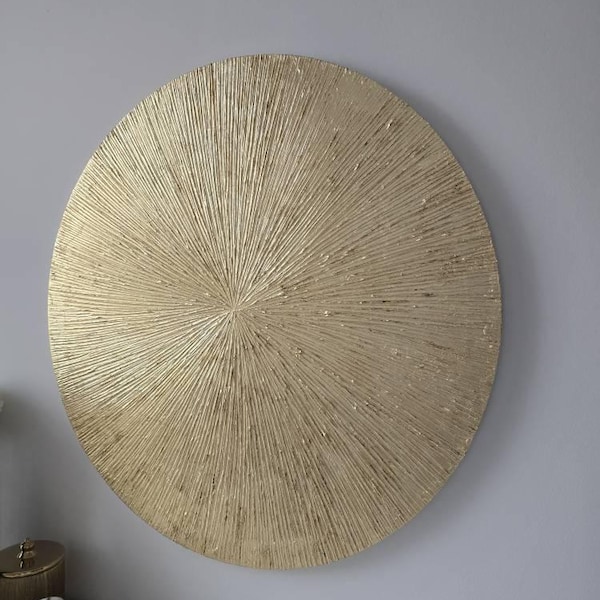 Rustic Metal Wall Art, Gold Foil Painting, Round Wall Art, Gold Metal ...