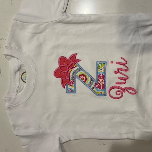 Personalized Girls Shirt, Monogrammed Initial With Bow, Girls Applique ...