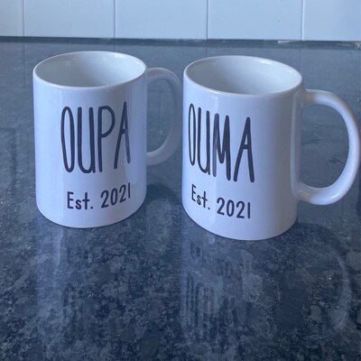 Ouma and Oupa Mugs Set, Pregnancy Announcement for Afrikaans Grandma ...