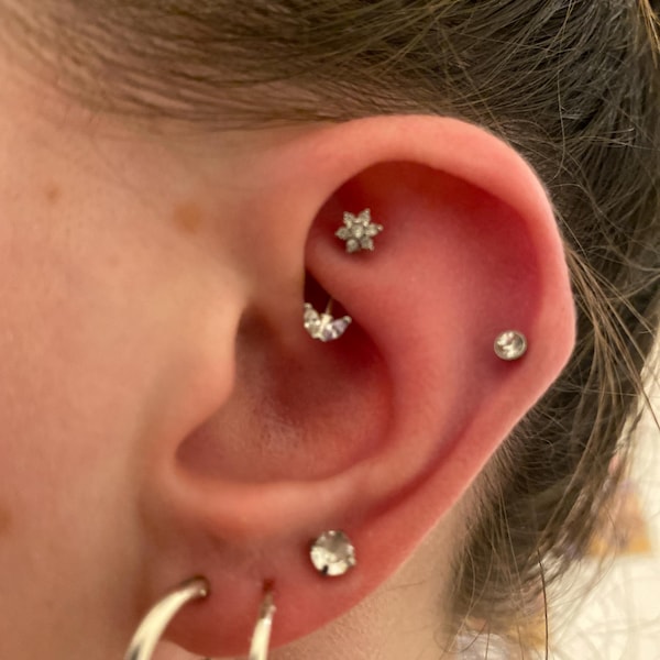 14K White Gold Threadless Push in CZ Labret Stud/tragus/cartilage/conch ...