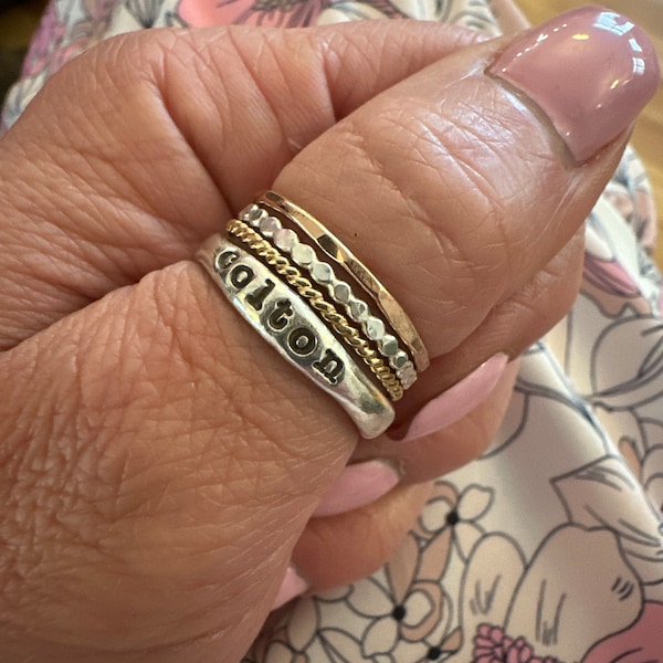 Silver Gold and Rose Gold Stackable Rings // Set of 3 Simple Sterling ...