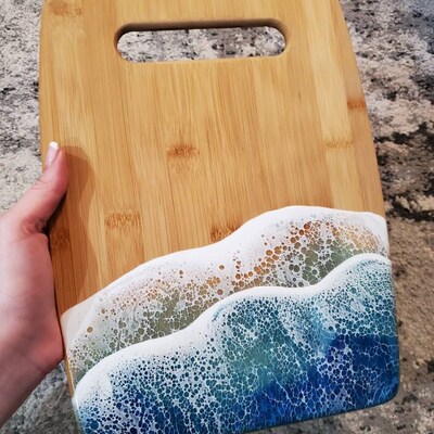 Ocean Wave Bamboo Cutting/cheese Board Made With Epoxy Resin, Rectangle ...