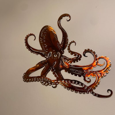 Hand Painted Octopus Compass Rose Metal Wall Art - Etsy