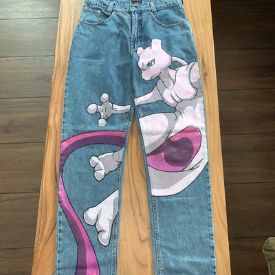 Blue Anime Jeans Manga Denim Y2k Style Baggy Fit Swag Streetwear W30/32 ...