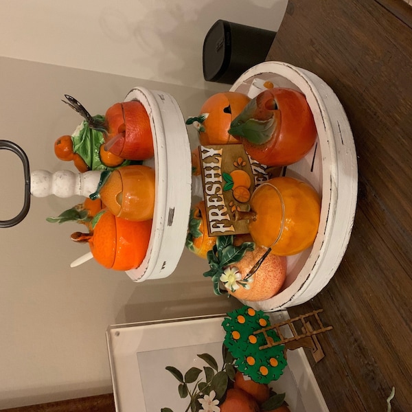 Orange Tiered Tray Decor - Orange Decor - Orange Tiered Tray - Oranges ...