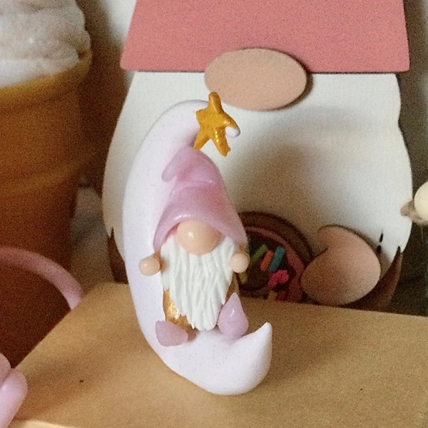 Mini Gnome on Moon/ Little Gnome Diorama/ Tiny Gnome Crescent Moon ...