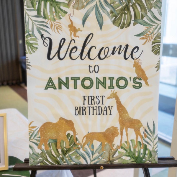 EDITABLE Jungle Welcome Poster Sign 1st First Birthday. Safari Animals ...