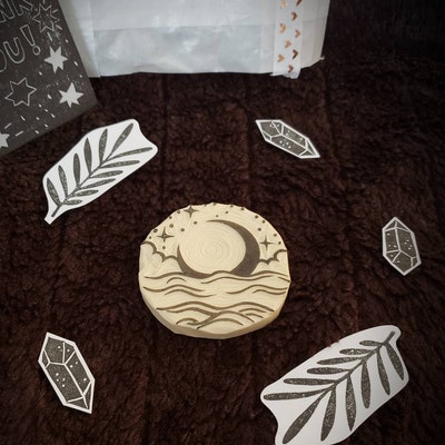 Moon Rubber Stamp, Hand Carved Rubber Stamp, Moon and Stars Stamp, Moon ...
