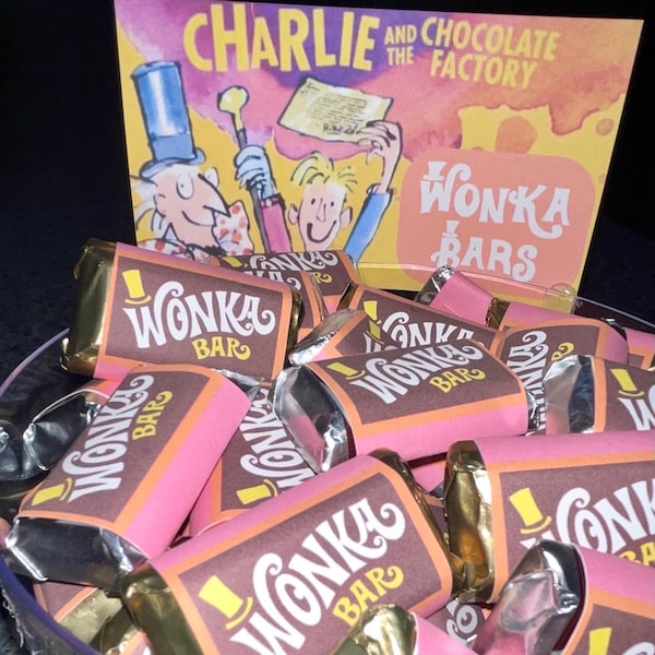 Wonka Bar Labels - Mini & Snack Size Wrappers - Wonka Bar Candy Bar ...