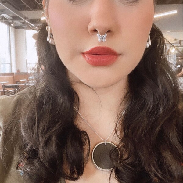 HANDMADE TO ORDER Solid Silver Butterfly Septum Hoop, Moth Septum ...