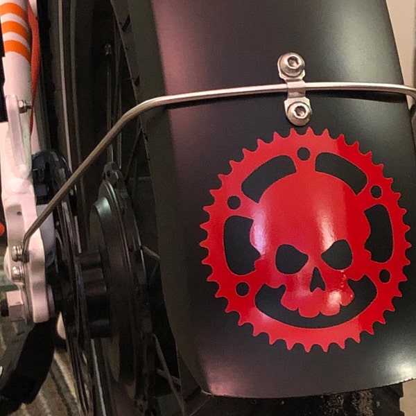 Skull Chainring Decal, Chainring Skull Helmet Sticker, Gear Skull Bike ...