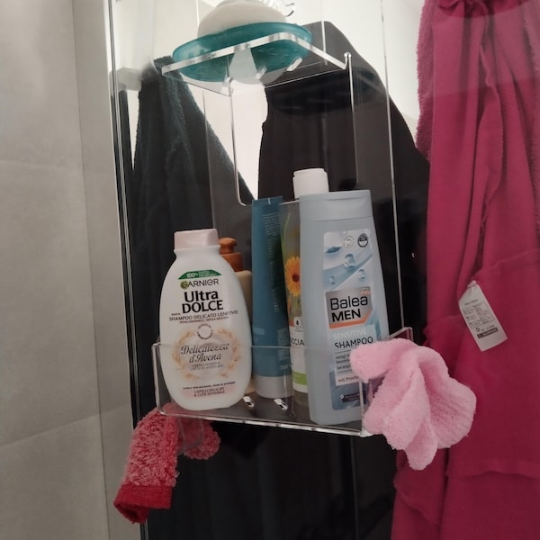 Transparent Perspex Shower Shelf With Towel Holder - No Drilling - Cm ...