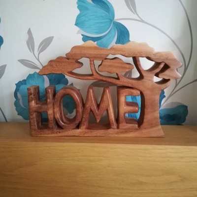 Wooden Home Tree Sign in Brown Wood Hand Carved Decorative Ornament for ...