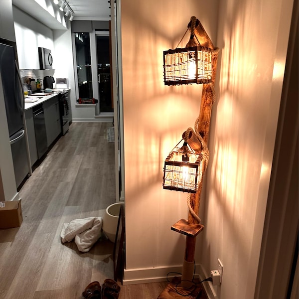 Tree Floor Lamp, Farmhouse Lamp, Natural Wood Floor Lamp, Handmade ...