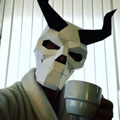 Horned Skull, Demon Paper Mask, Lowpoly 3D Papercraft Mask Template ...
