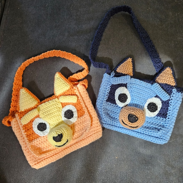 2 Cartoon Characters Bag Pattern, Bingo Bag, Bluе Dog, Childs Shoulder ...