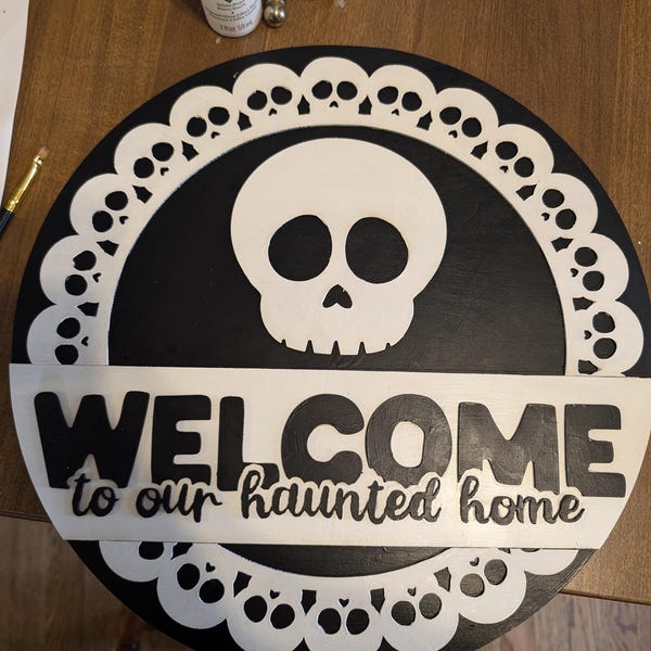 Welcome SVG With Skull and Roses for Halloween Door Hanger SVG With ...