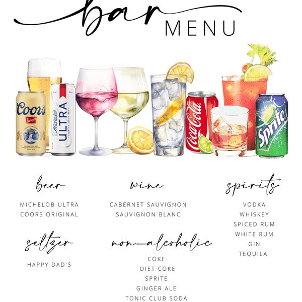 Bar Menu Template, Modern Editable Drink Menu, Printable Bar Menu, 3000 ...