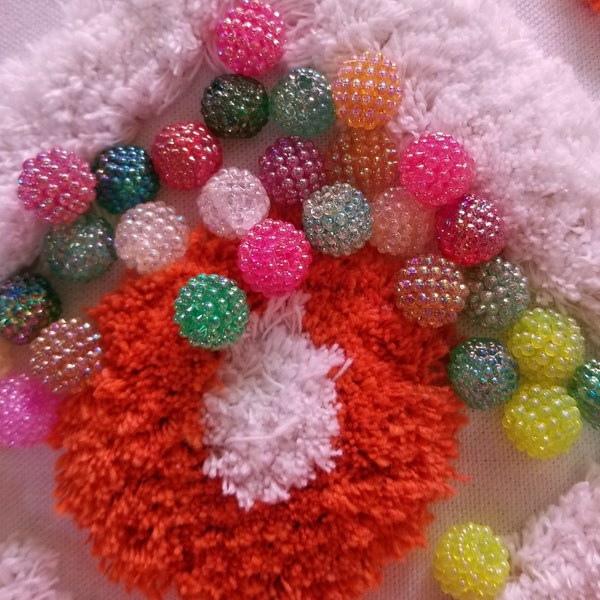 100 Pcs Vintage 15mm Iridescent Berry Raspberry Beads Plastic Acrylic ...