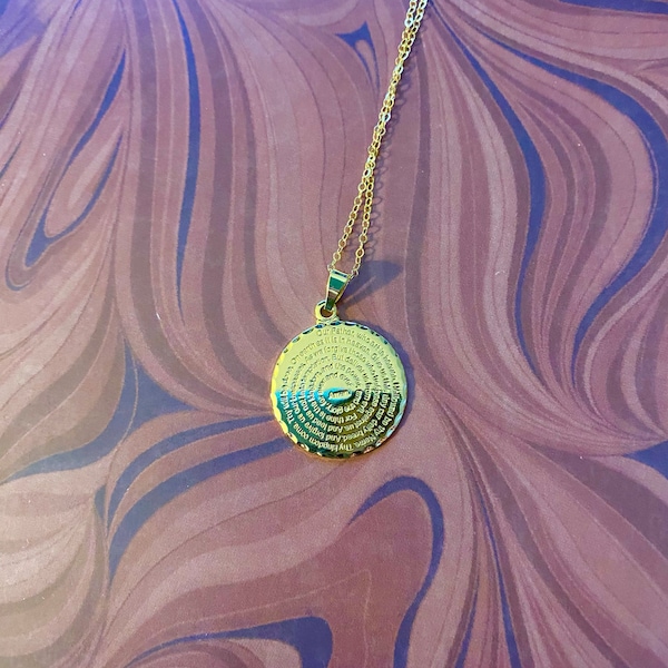 Large Gold Medallion Script Pendant Necklace, Father Prayer Pendant ...