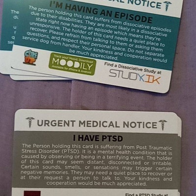 Dissociative Card, Dissociative Emergency Card, Dissociative Medical ...