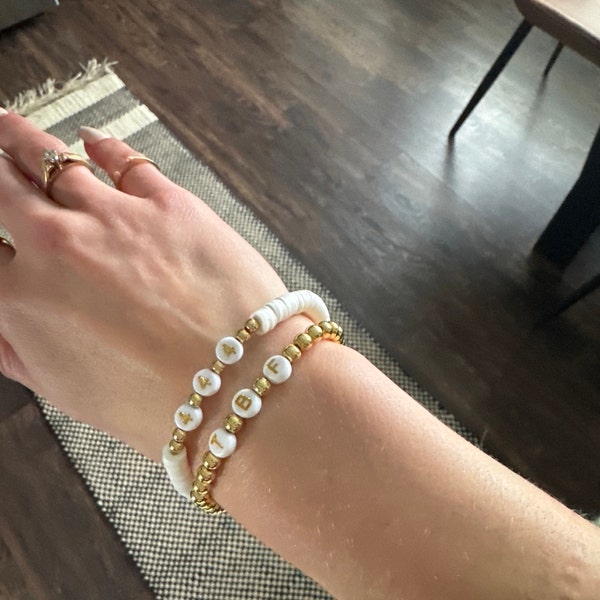 14k Gold Plated Bead Bracelet Custom Gold Bead Bracelet Confetti Letter ...