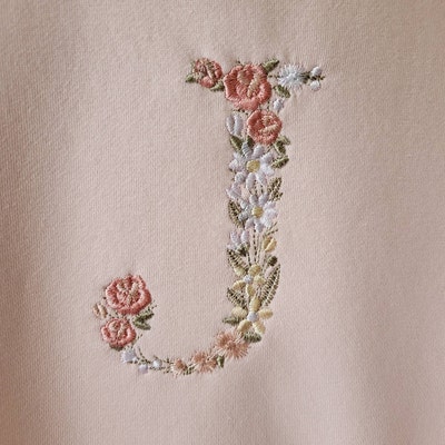 Machine Embroidery LETTER J Uppercase 97mm / 3.85 Tall Dainty Floral ...