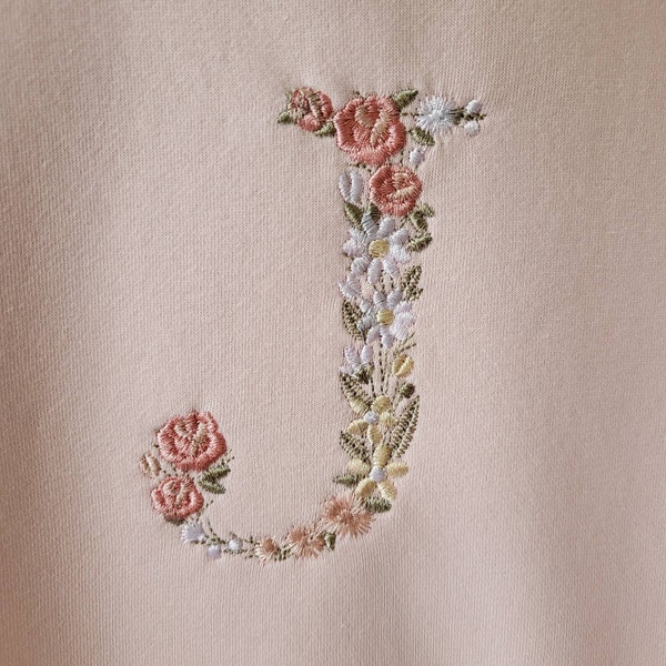 Machine Embroidery LETTER J Uppercase 97mm / 3.85" Tall Dainty Floral ...