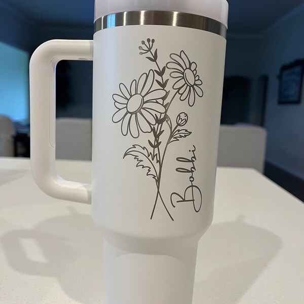 Personalized Birth Flower Stanley Tumbler With Name ,personalized Birth ...