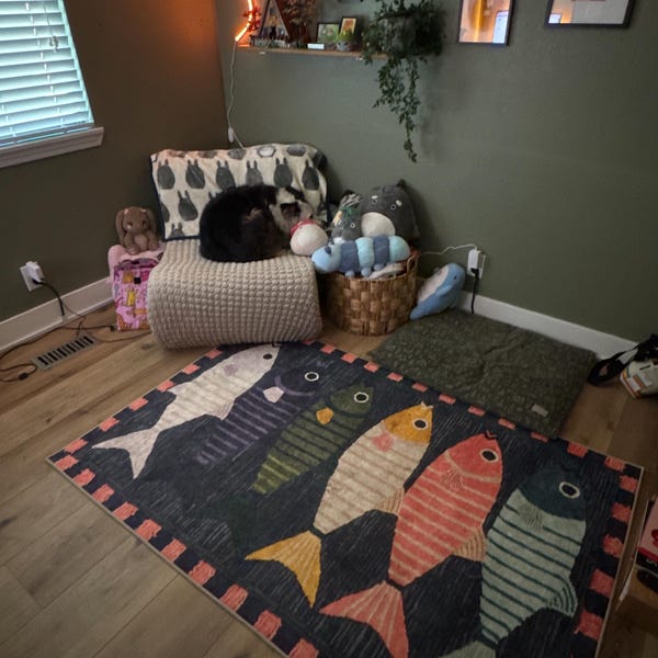 Colorful Fish Rug, Vibrant Striped Fish Design on Navy Background With ...