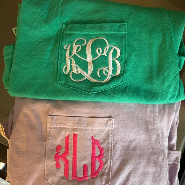 Monogram Comfort Colors Pocket Shirt, Embroidered Comfort Colors Tee ...
