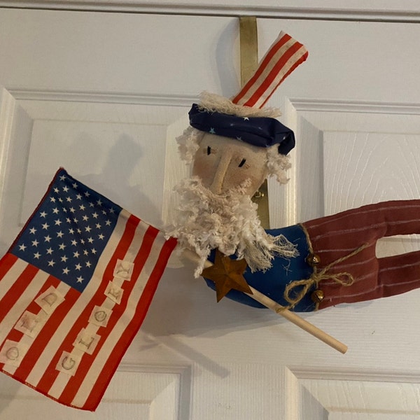 Primitive Americana Uncle Sam Flying With Flag, Handmade Uncle Sam ...