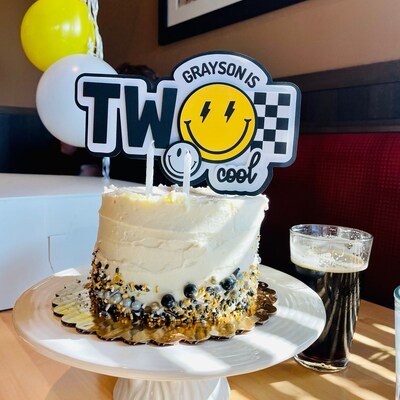 Checkered Smiley Cake Topper Custom Cake Topper Boys Birthday Cake ...