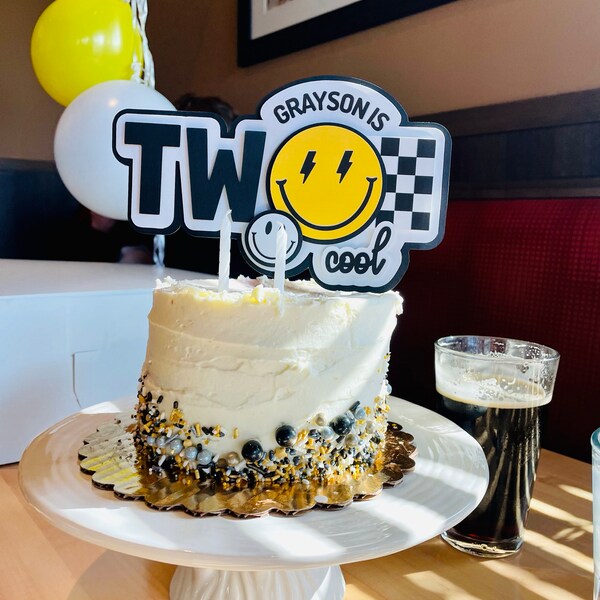 Two Cool Cake Topper Custom 2nd Birthday Cake Topper Smiley Face Cake ...