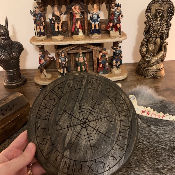 Helm of Awe Heathen Altar Plate Asatru Norse Pagan Decor Wood Elder ...