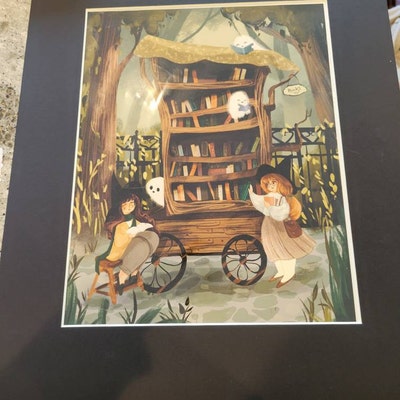 The Traveling Book Cart Illustration Art Print - Etsy